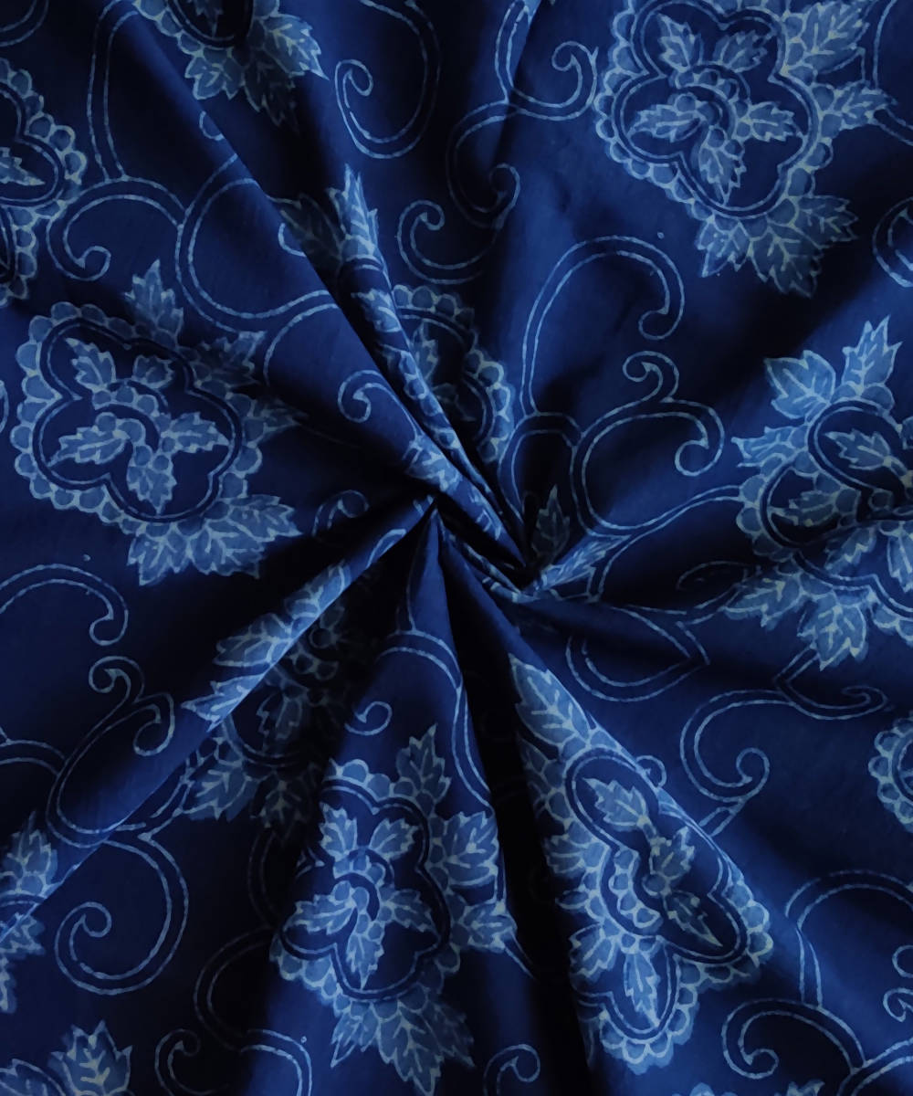 Natural dye blue floral dabu print handspun handloom cotton fabric(2.5 ...
