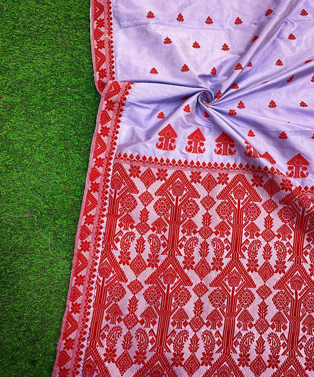 Lavender red handwoven paat mulberry silk assam saree – GoSwadeshi