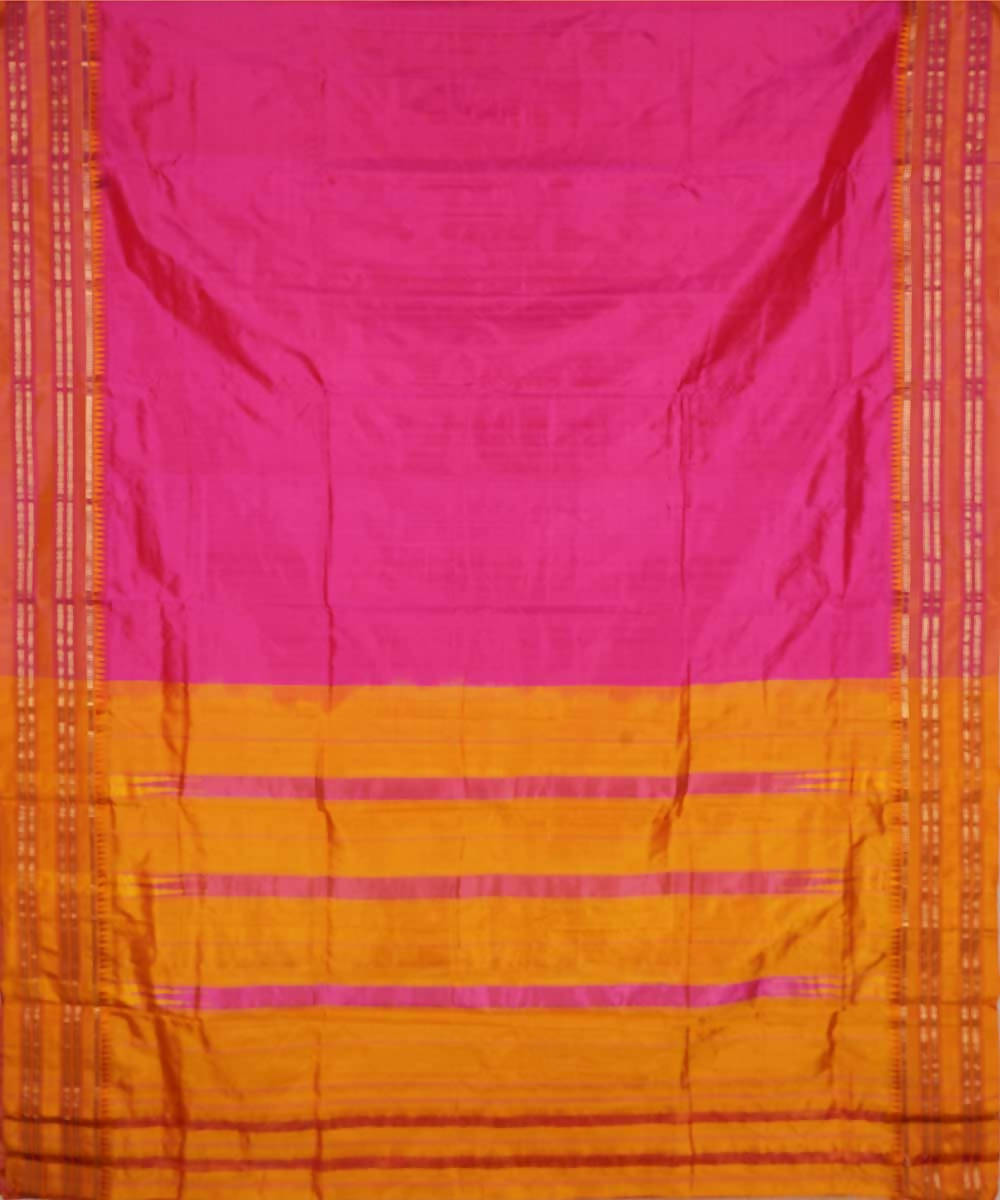 Rose pink handwoven silk narayanpet saree – GoSwadeshi