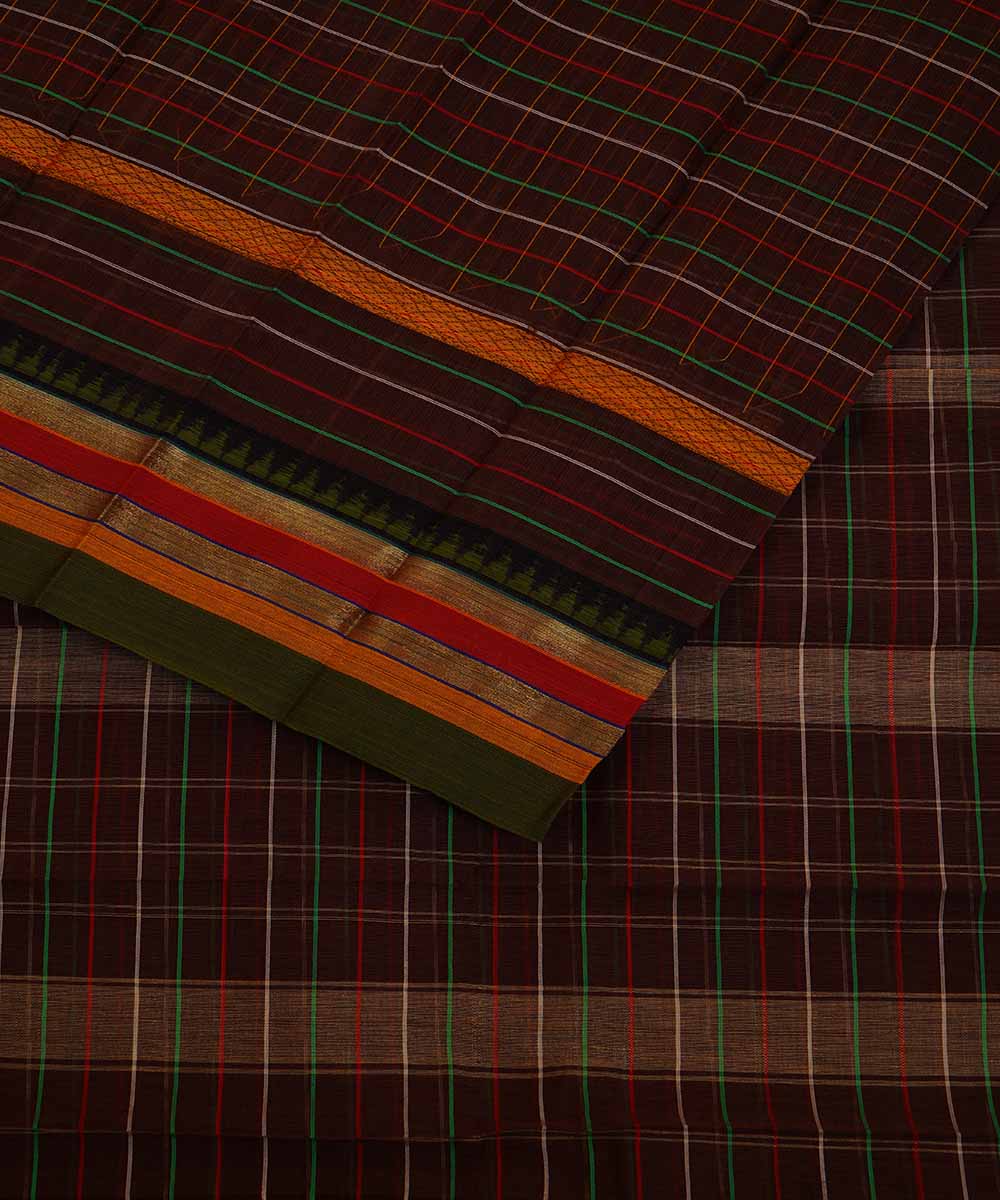 Dark brown handwoven cotton narayanpet saree – GoSwadeshi