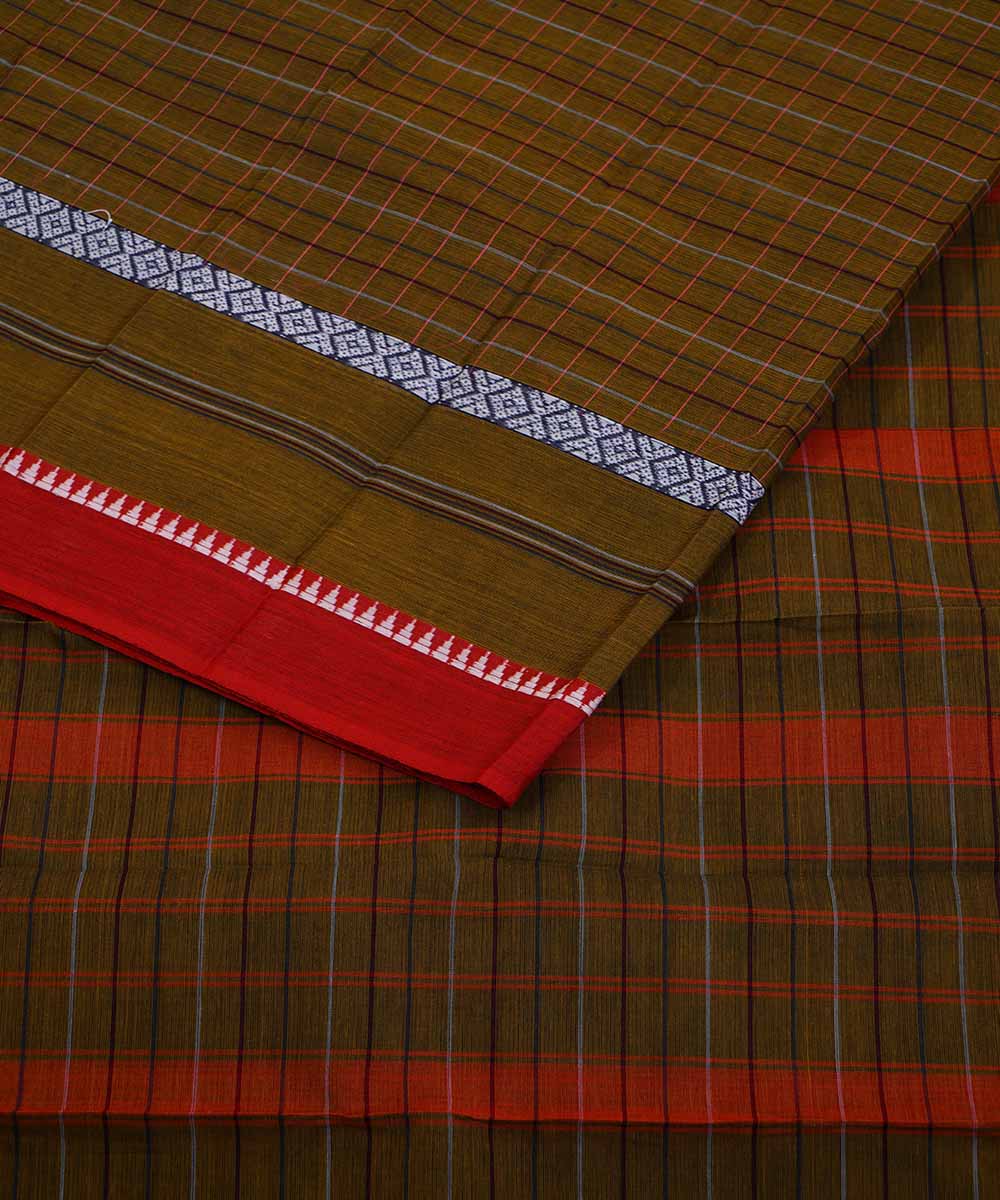 Dark olive green handwoven cotton narayanpet saree – GoSwadeshi