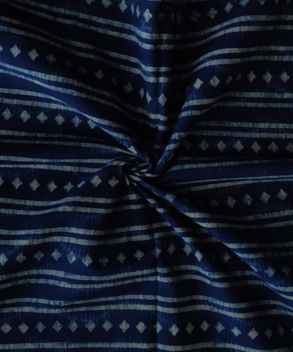 Natural dye blue striped dabu print handspun handloom cotton fabric ...