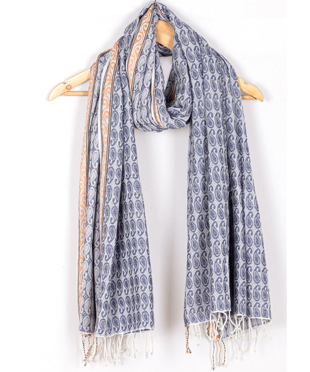 Biswa bangla grey white hand woven cotton scarf – GoSwadeshi