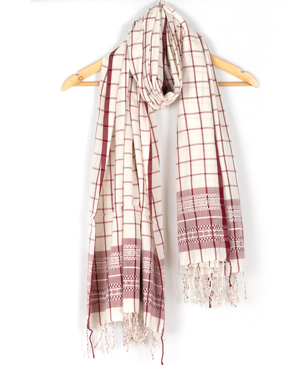 Biswa bangla cream red handwoven cotton scarf – GoSwadeshi