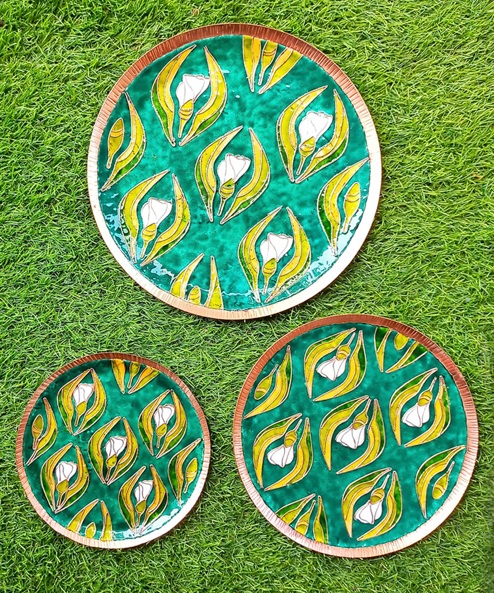 Green handcrafted copper enamel wall plate – GoSwadeshi