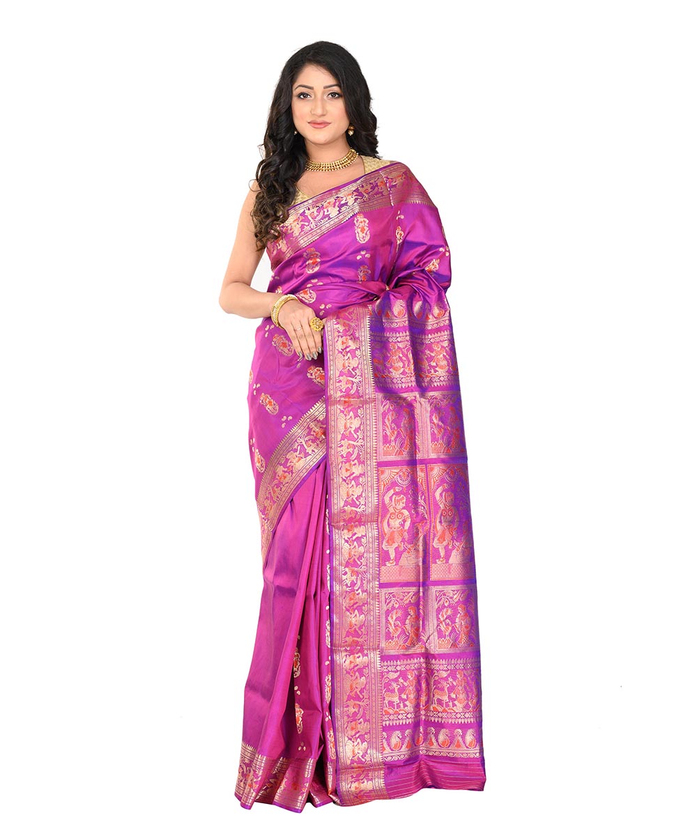 Purple handwoven baluchari silk saree – GoSwadeshi