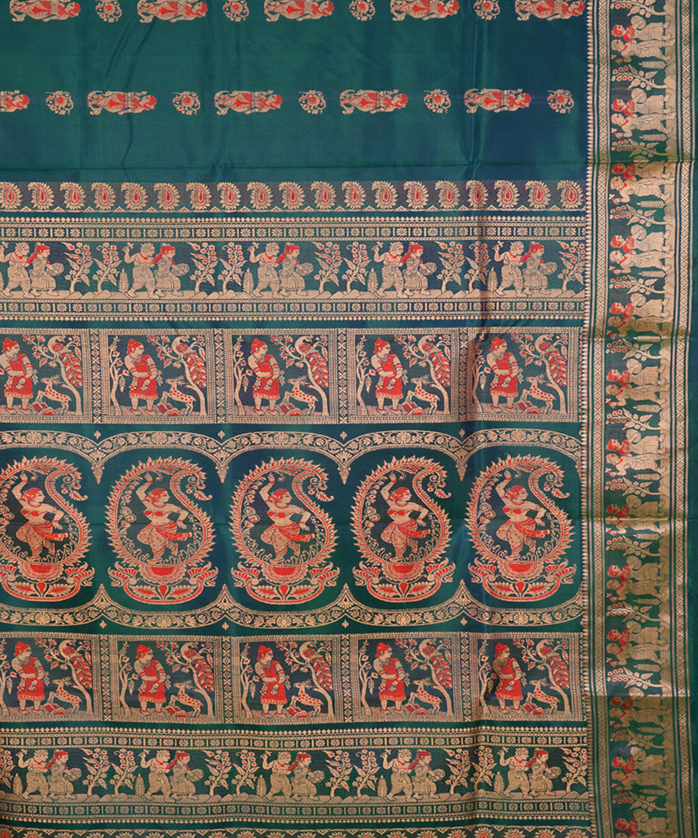 Turquoise blue handwoven silk baluchari saree – GoSwadeshi