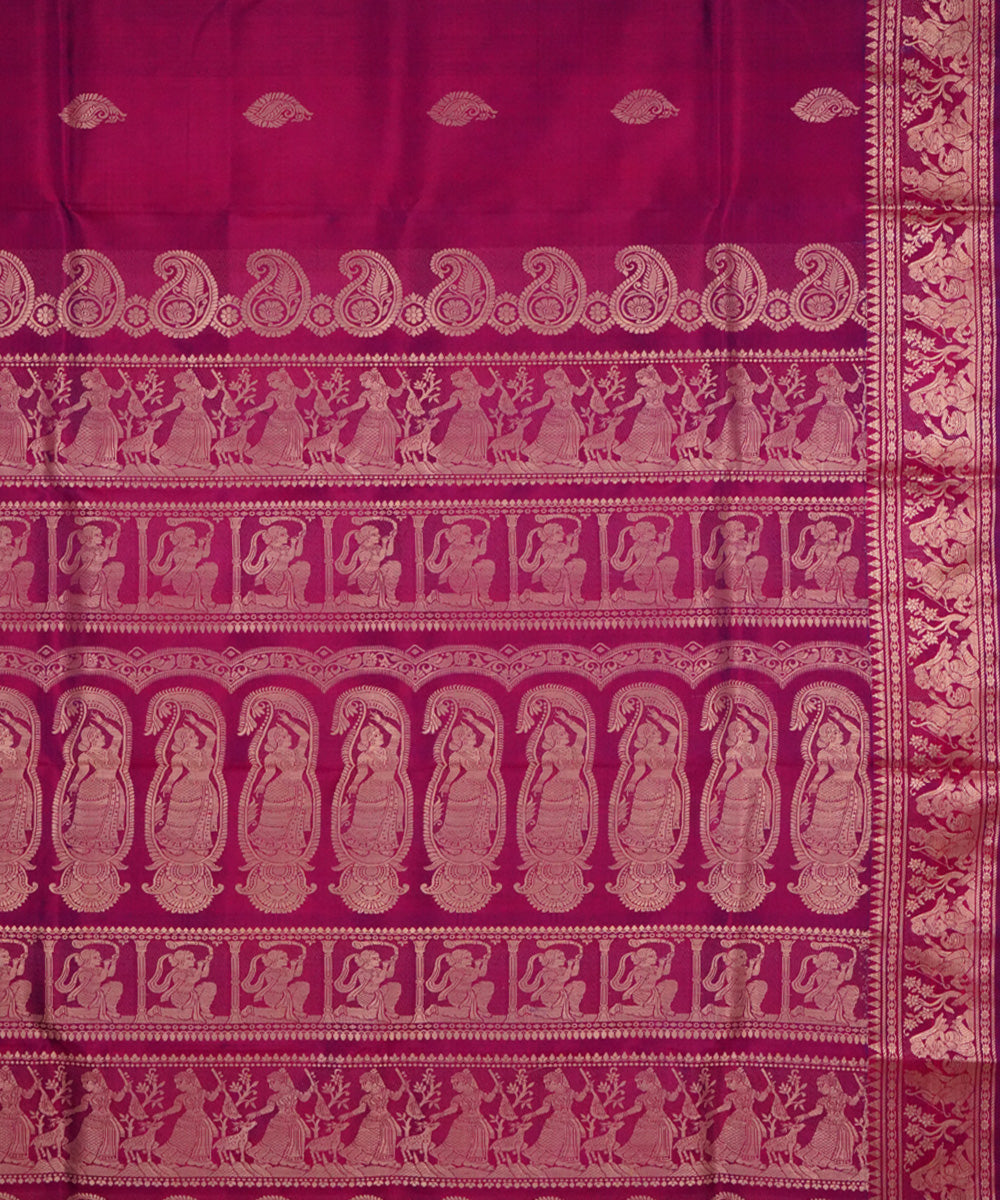 Purple magenta handwoven silk baluchari saree – GoSwadeshi