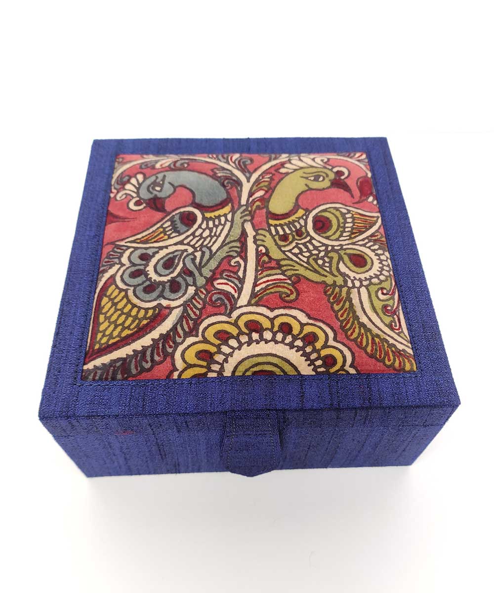 Blue craft board base with ghicha silk cotton kalamkari jewellery box ...