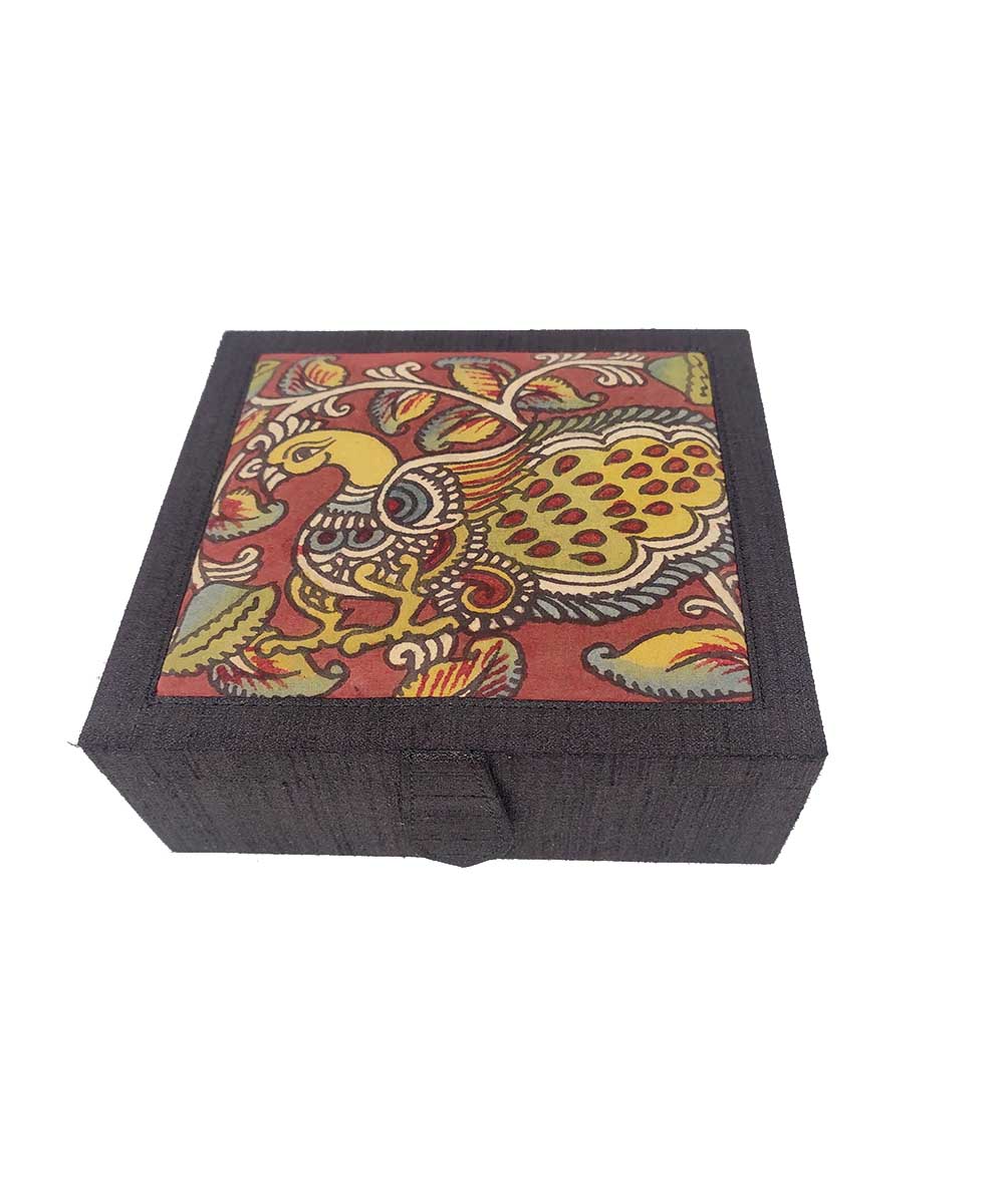 Black craft board base with ghicha silk cotton kalamkari jewellery box ...