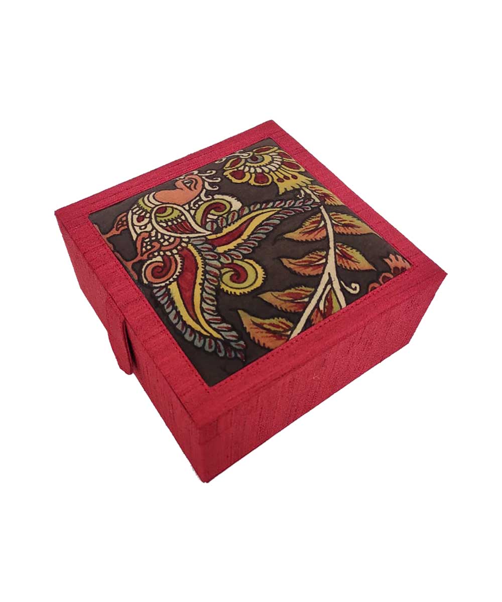 Maroon craft board base with ghicha silk cotton kalamkari jewelery box ...