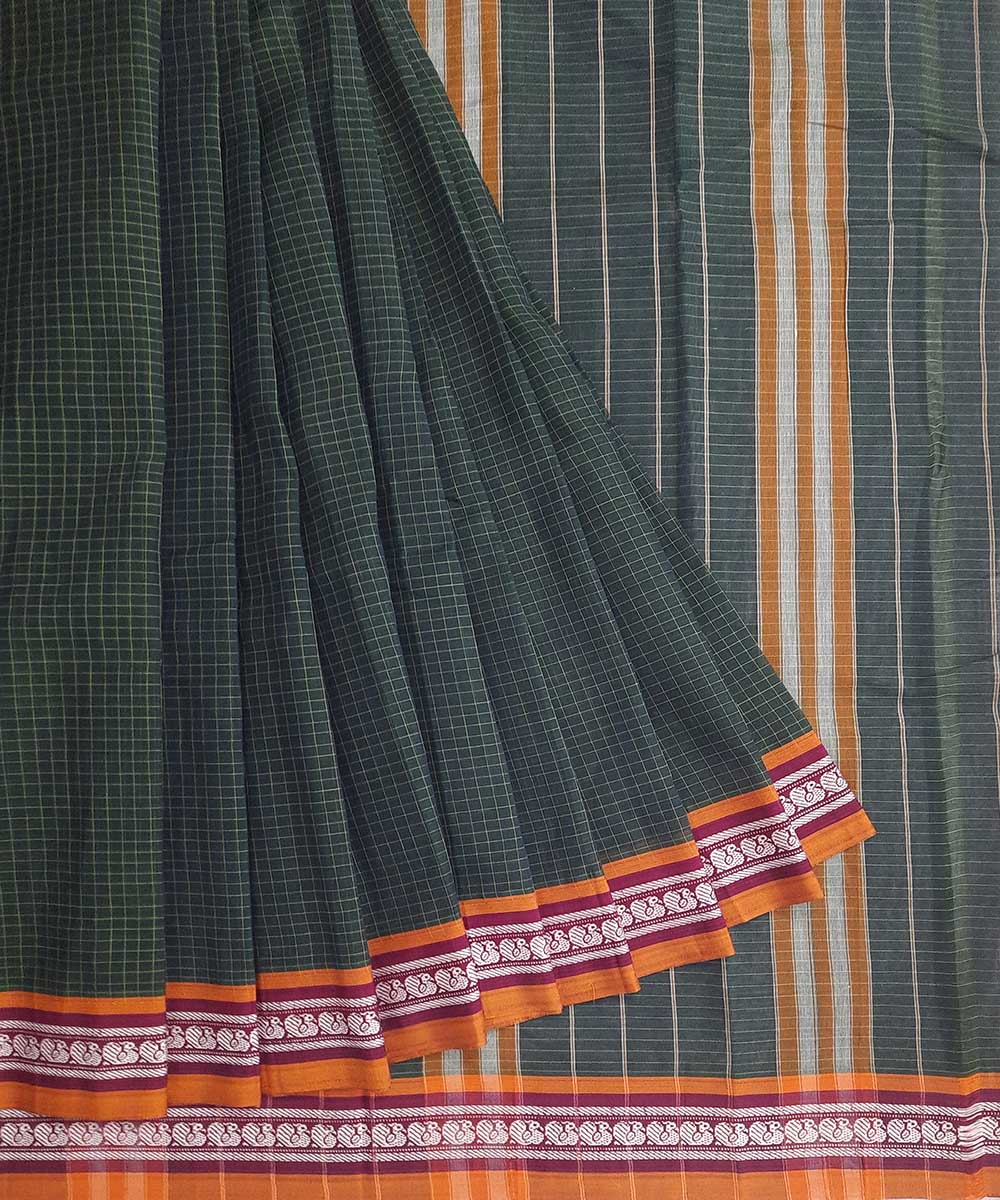 Dark green handwoven narayanpet cotton saree (9 meter) – GoSwadeshi