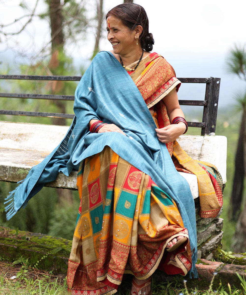 Cerulean blue handwoven bamboo and silk scarf – GoSwadeshi