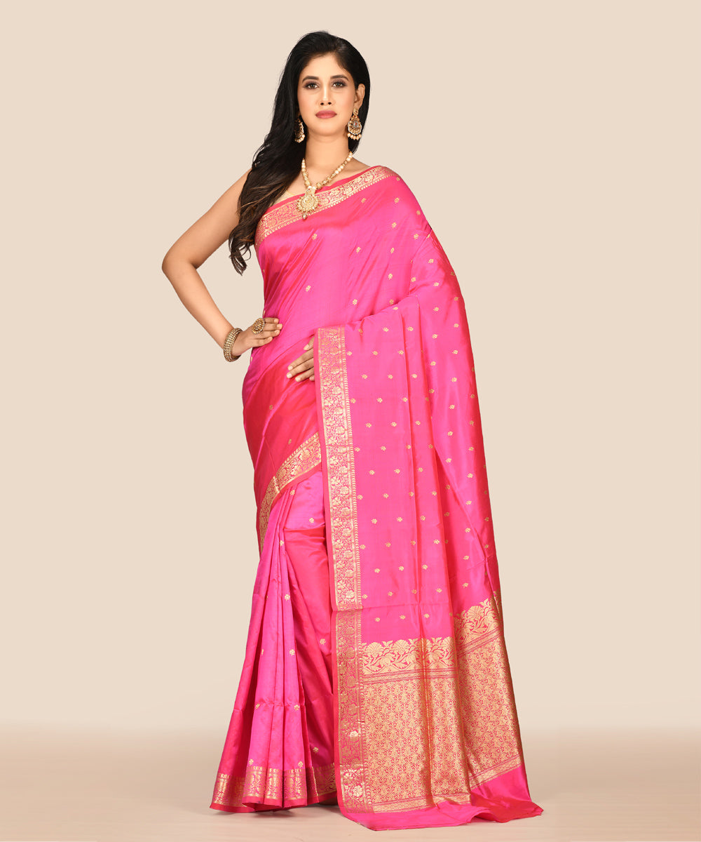 Bright pink handwoven banarasi silk saree – GoCoop