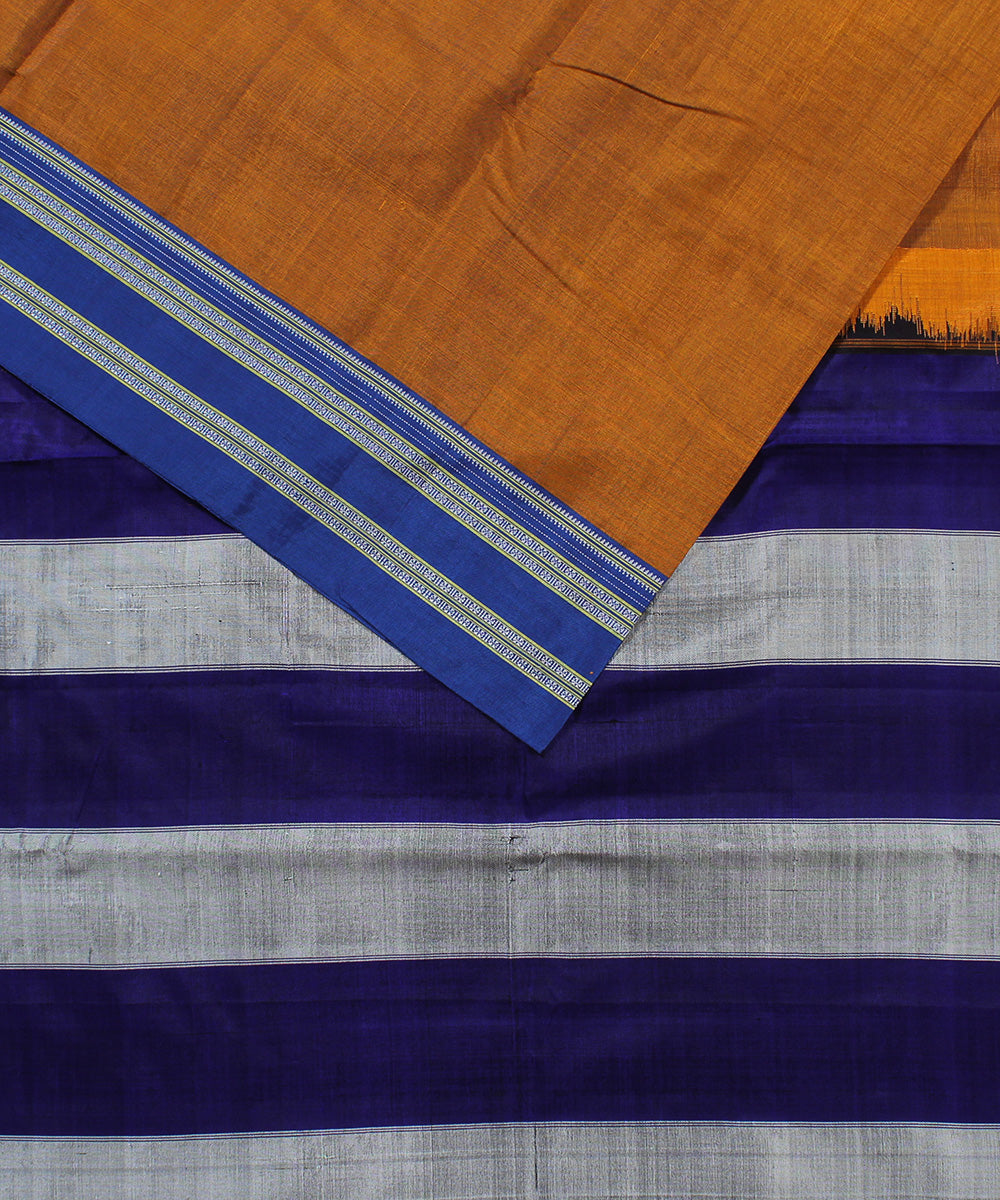 Mustard blue art silk handwoven gayathri ilkal saree – GoSwadeshi