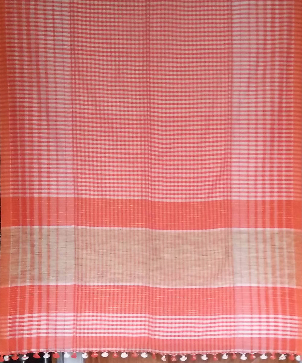 White Orange Bengal Handloom Gamcha Cotton Saree – GoSwadeshi