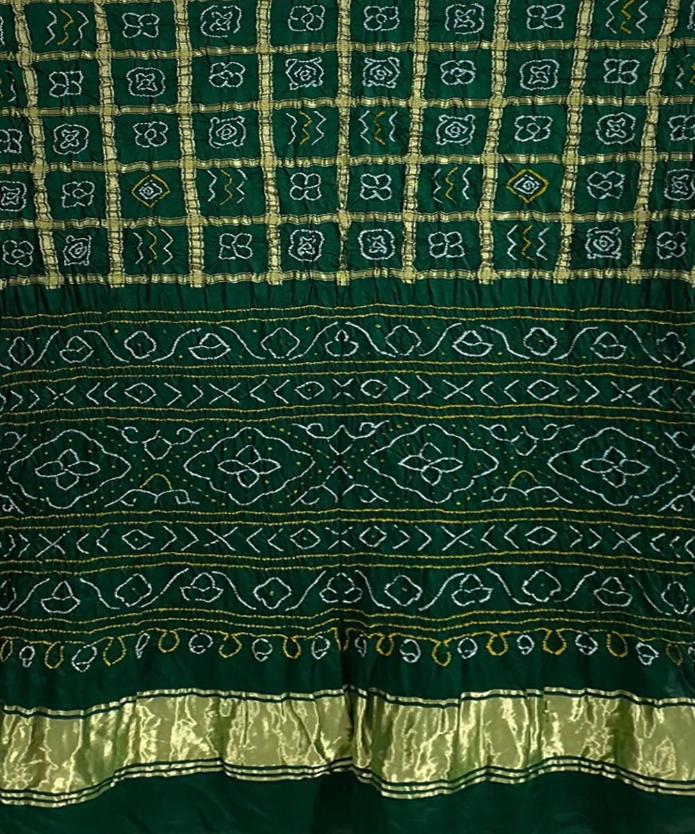 Dark green hand printed bandhani gajji silk saree – GoSwadeshi
