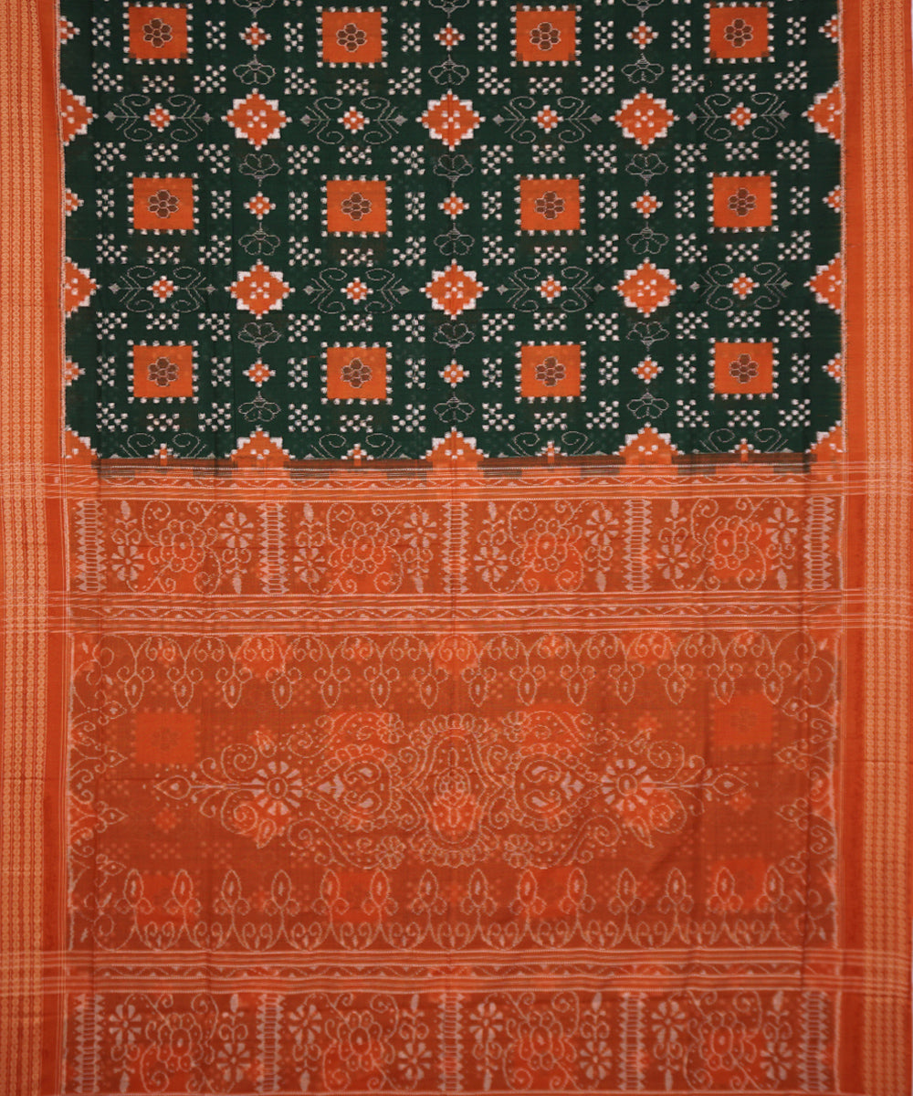 Dark green and rust handloom sambalpuri pasapalli cotton saree – GoSwadeshi