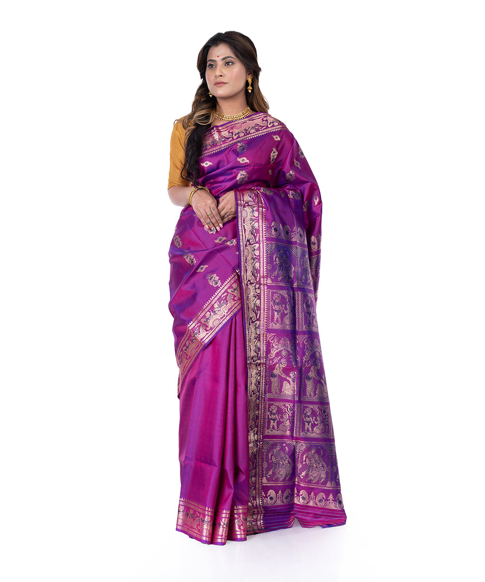 Purple handwoven baluchari silk saree – GoSwadeshi
